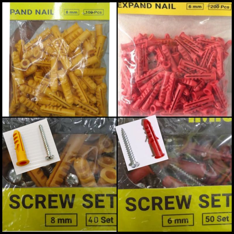 40 sets 8mm/ 50sets 6mm screw wall plug set hardware accessories wall ...