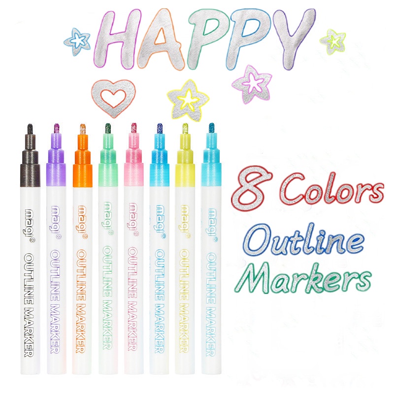 [Value Choice] 8 Colors Double Art Line Marking Pen Outline DIY/Text ...