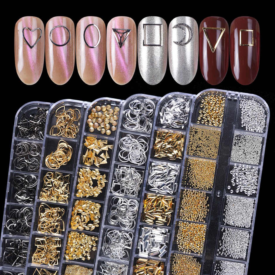 MAMA NAIL 1 Grid Gold Silver Rose Gold Black 3D Nail Art Decorations ...