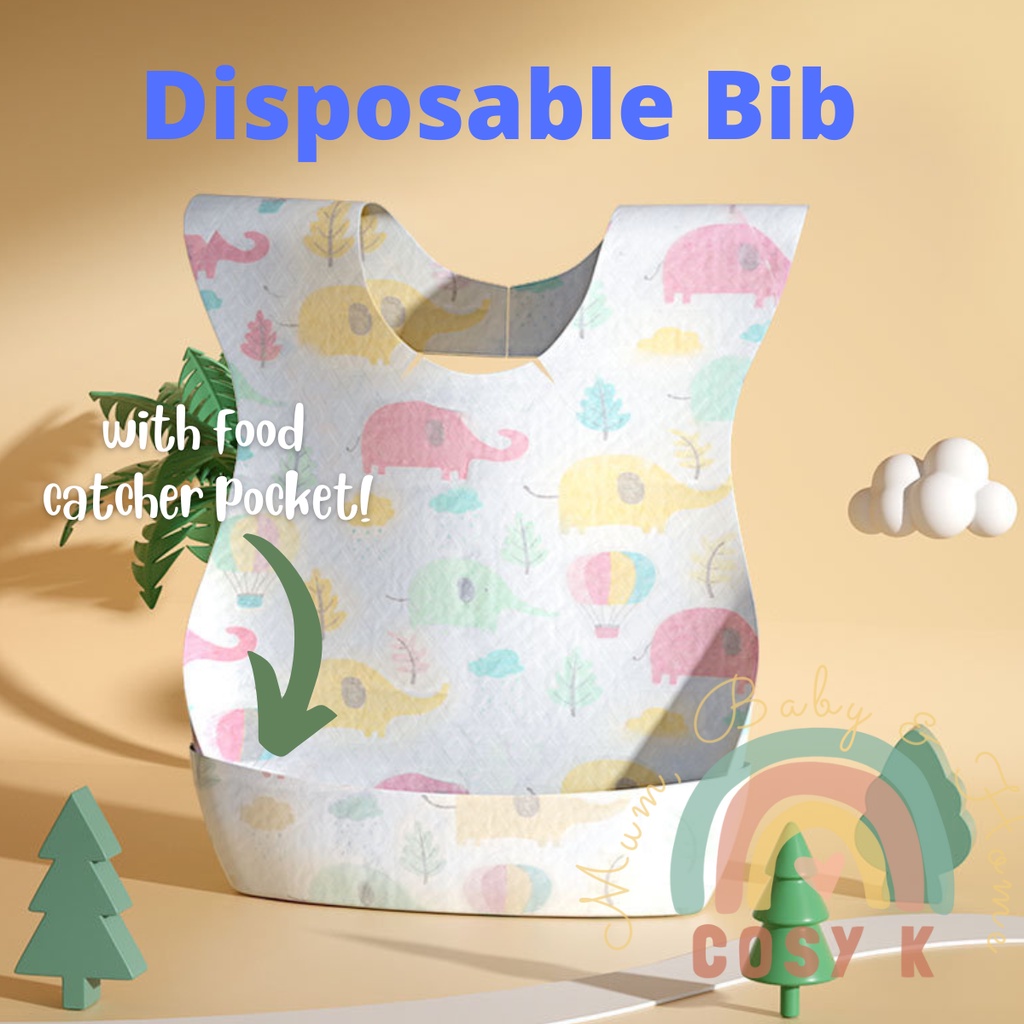 COSYK Disposable Bib with Food Catcher Pocket Baby Feeding Towel Burp ...