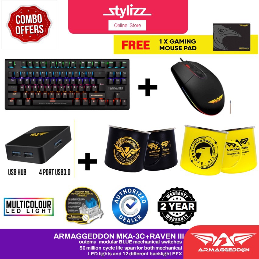 ARMAGGEDDON MKA-3C PSYCHFALCON BLUE GAMING KEYBOARD + RAVEN III GAMING ...