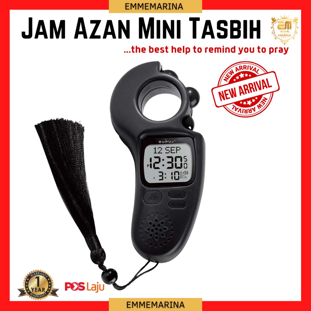 Azan Mini Clock With Digital Tasbih LED Lamp 9999 Max Counter | Shopee ...