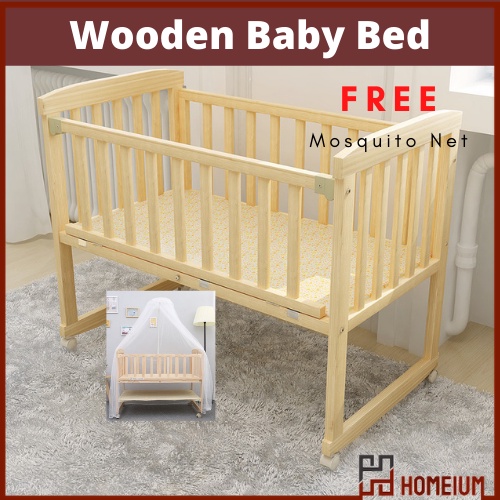 Baby Cot Bed (2 Size) Multifunction Wood Baby Rocking Crib Bassinet Bed ...