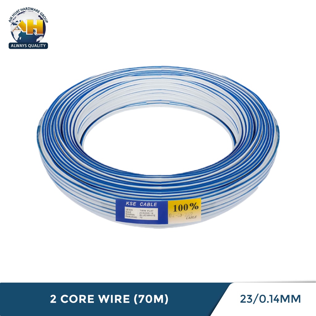 2 Core Flexible Cable (23/0.14mm) Blue White Twin Flat Wire Cable Putih ...