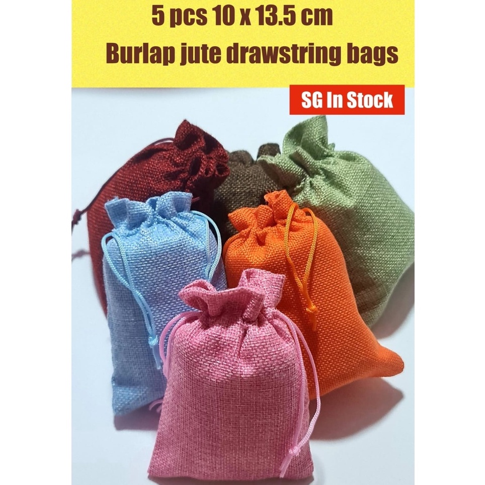 [SG Seller] 5/6 pcs Burlap 10 x 13.5 cm Jute Drawstring Bags Gift Bags ...