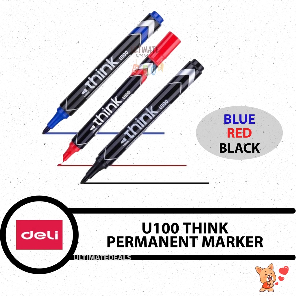 Deli U100 THINK Bullet Tip Permanent Marker (Blue/Red/Black) | Shopee ...