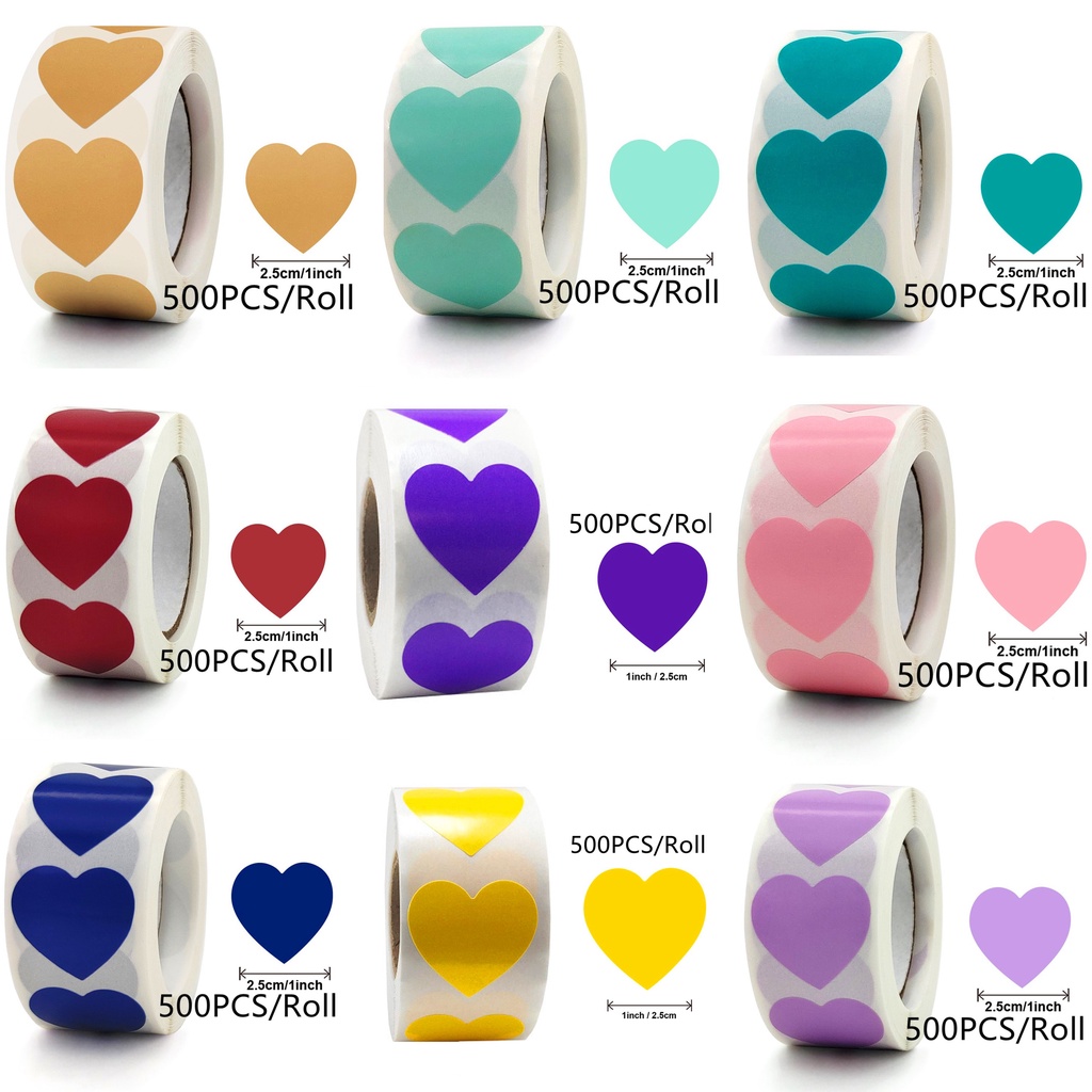 20 Styles Self-Adhesive Color Label Stickers Heart-Shaped Gold Silver ...