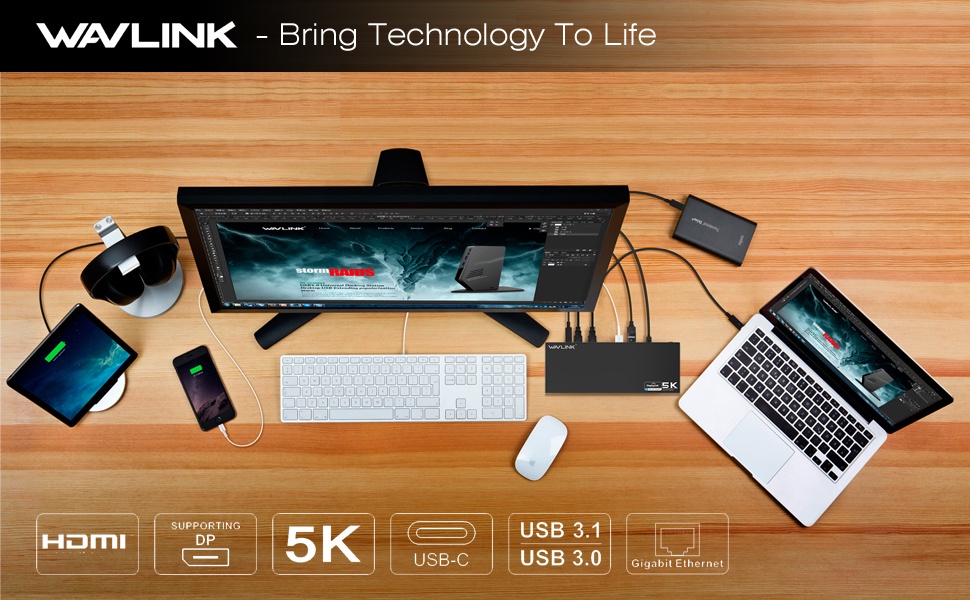 Wavlink Universal Docking DisplayLink USB Hub 5K dual 4K HDMI Display Port Output Monitors ...