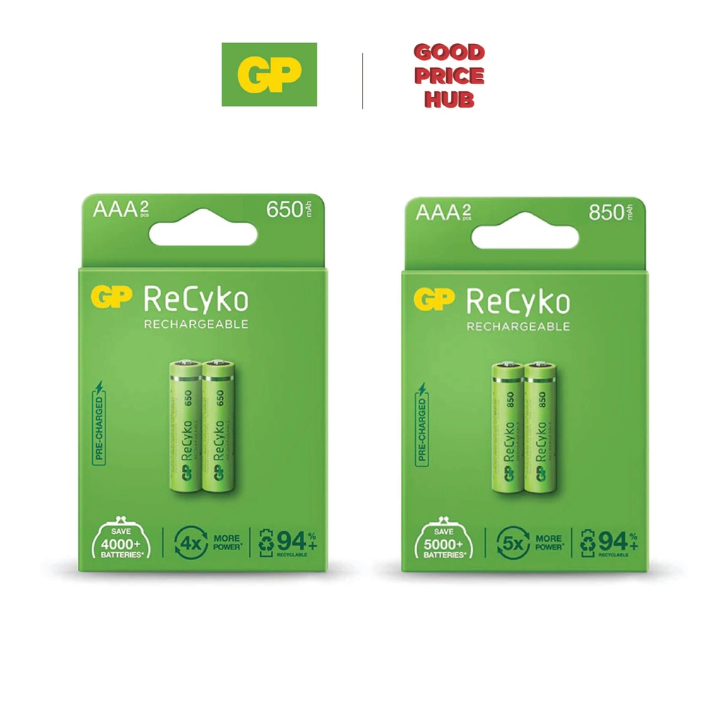 GP ReCyko NiMH 2x AAA 650mAh / 850mAh Rechargeable Battery | Shopee ...