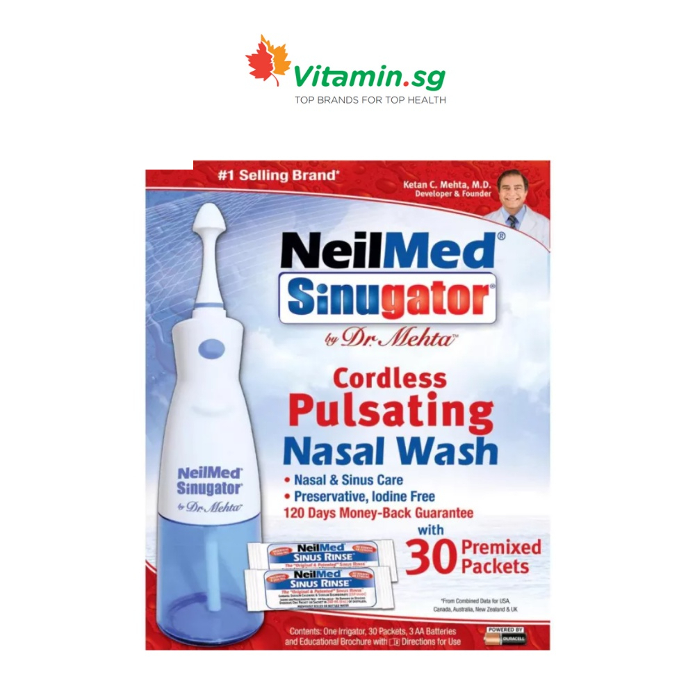 NeilMed Sinugator Cordless Pulsating Nasal Wash - 2 Speed + FREE 30 ...