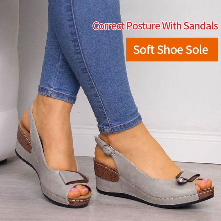 ⚡[Sandals Correct Posture]Women Fashion Comfortable Bow Tie Wedge Heel ...