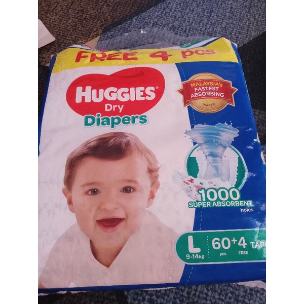 huggies dry diapers size L 64pcs | Shopee Singapore