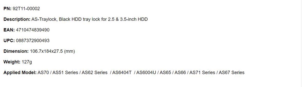 ASUSTOR AS-TRAYLOCK/AS-TRAY-S Black HDD Tray with Lock For NAS System ...