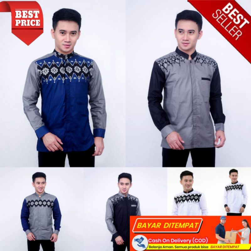 KEMEJA KATUN Men's Muslim Shirt | Men's Long Sleeve Shirt Cotton Embroidery Pattern modern Men's ...