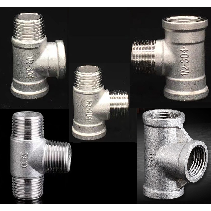 [HB461] SUS304 Stainless Steel G 1/2” TEE Threaded Male Female Pipe Connector Adapter Fitting ...