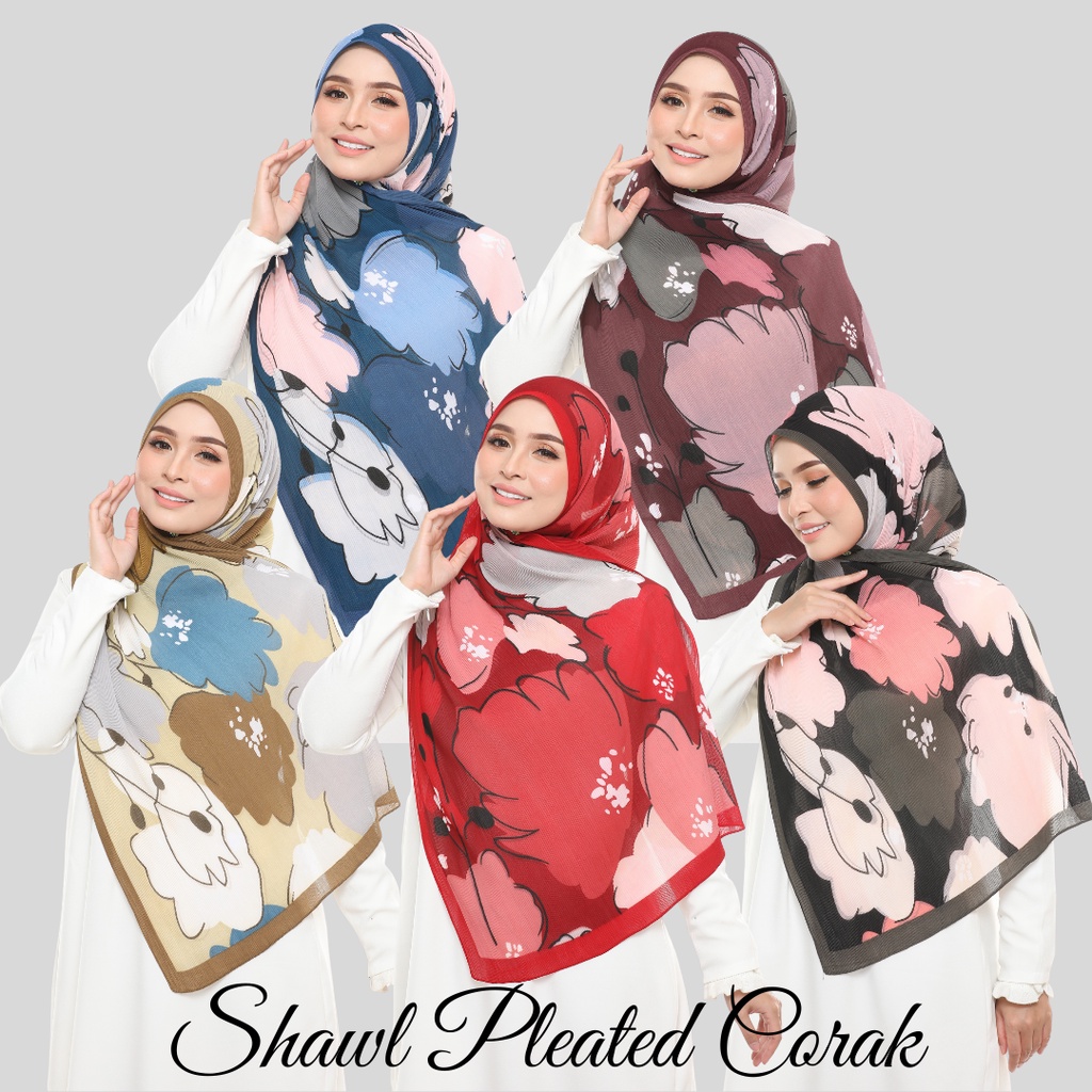 Shawl Crush Tulip Full Pleated | Shawl Pleated Halus Corak | Shopee ...