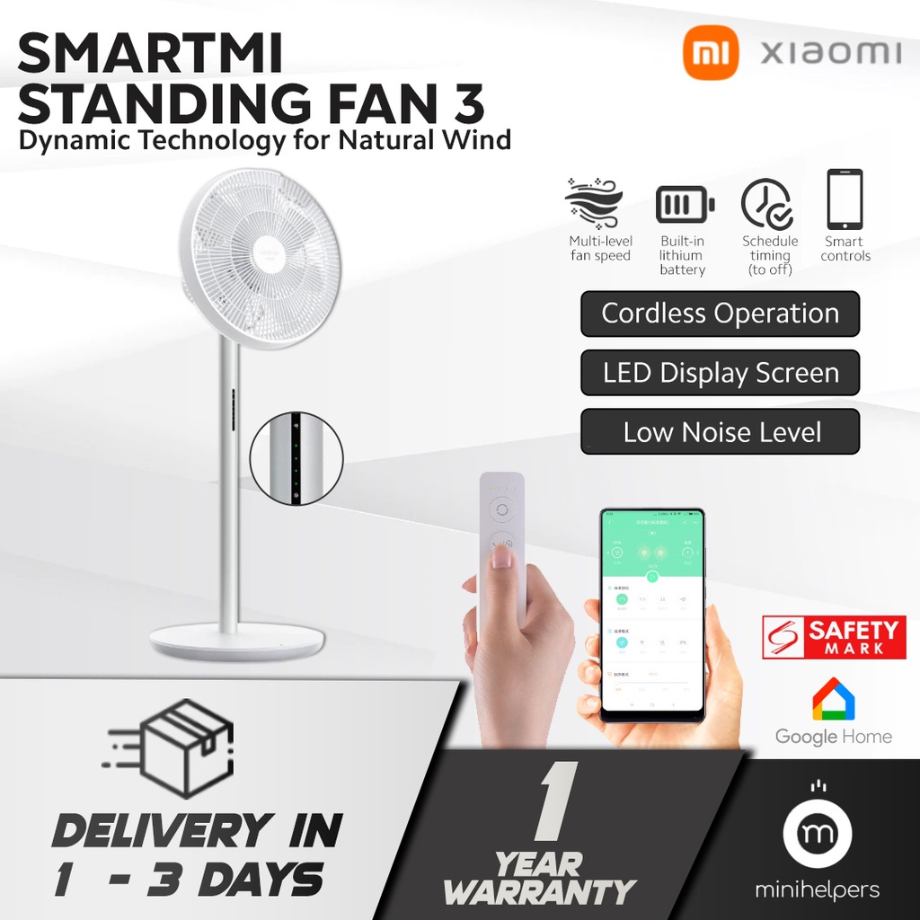 Xiaomi Smartmi 3 Built-in Battery Fan, Cordless Fan, Smart Standing Fan ...
