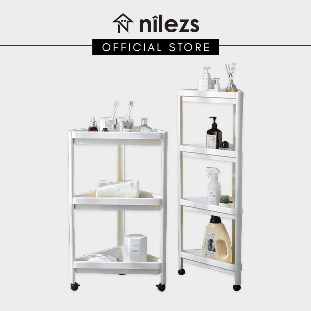 Multipurpose Corner Shelf with Wheels, Triangle Rack Storage Shelf Home ...