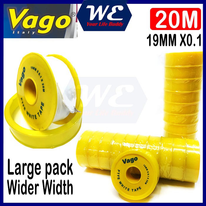 VAGO HEAVY DUTY PTPE TAPE / WHITE TAPE (19MM x 0.1MM x 20M) | Shopee ...