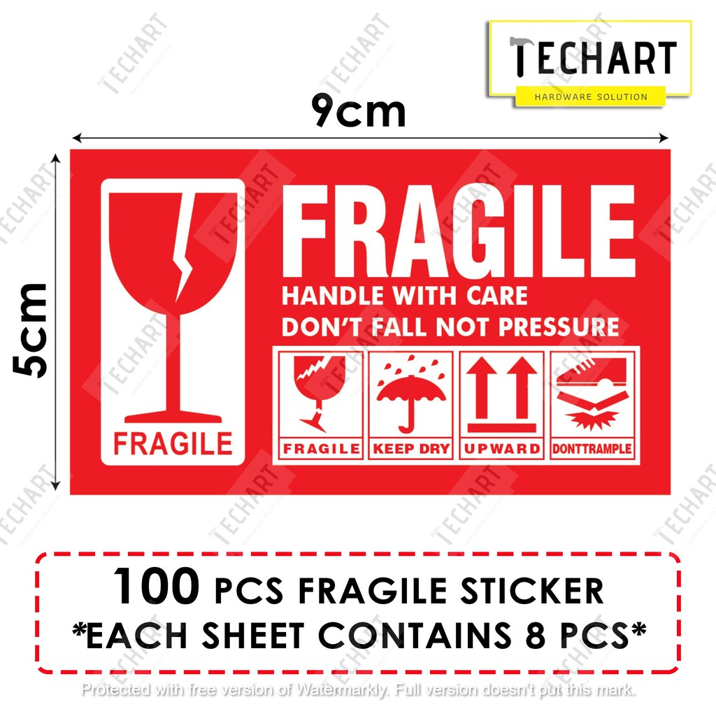 TECHART 100 Pcs Fragile Warning Stickers (9cm x 5cm) | Shopee Singapore