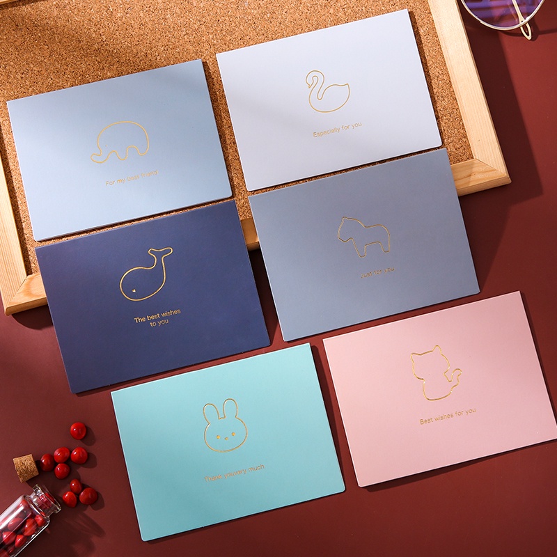 INS Simple Bronzing Cartoon Animal Series Gift Card with Envelope Blank ...