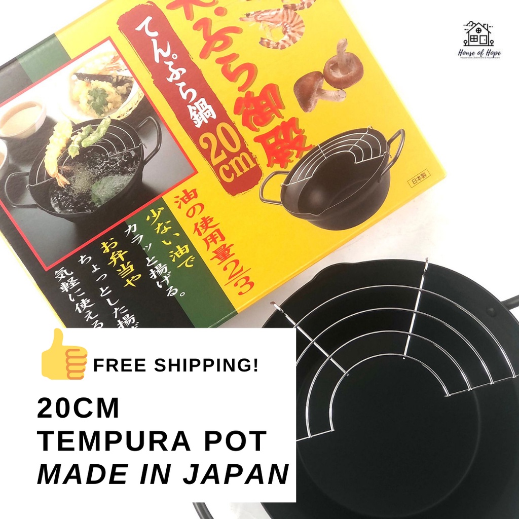 [MADE IN JAPAN] 20cm Iron Tempura Pot Deep-fry tempura/fried chicken ...