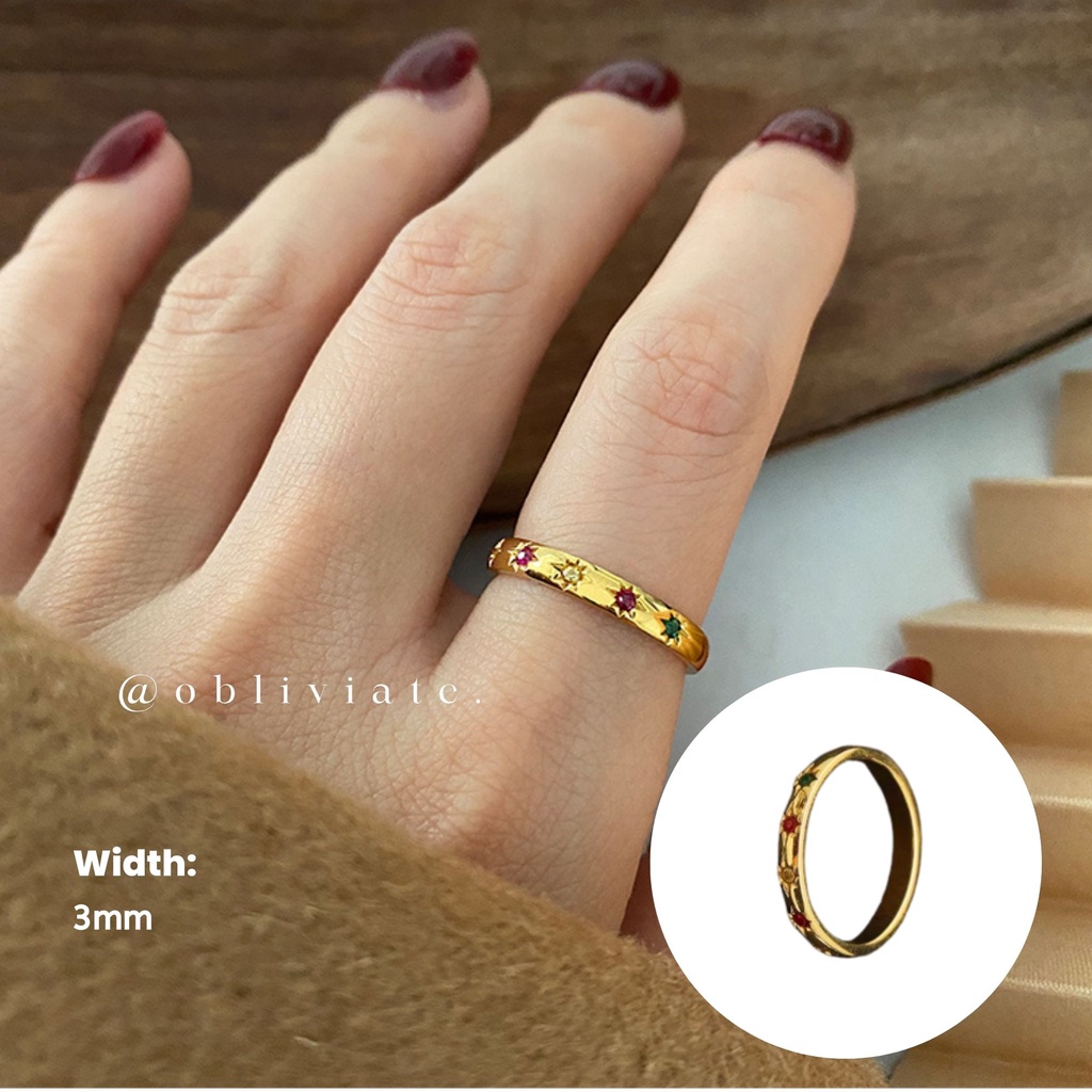 Rainbow Star Diamond Band Statement Ring • Waterproof Non-Fade • Stackable Minimalist Simple ...