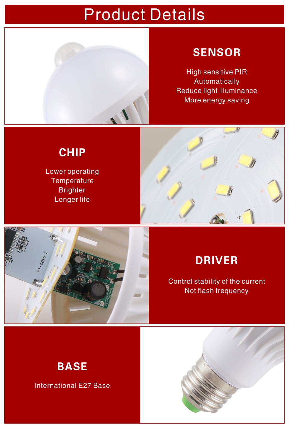 Got Liang E27 LED PIR Motion Sensor Bulb 5W 7W 9W 110V 220V Auto Smart Led PIR Infrared Body ...