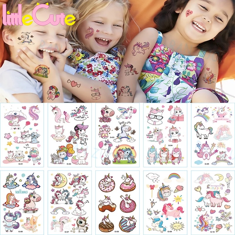 10Sheets Cute Cartoon Unicorn Temporary Tattoo Stickers /Arm Face Fake ...
