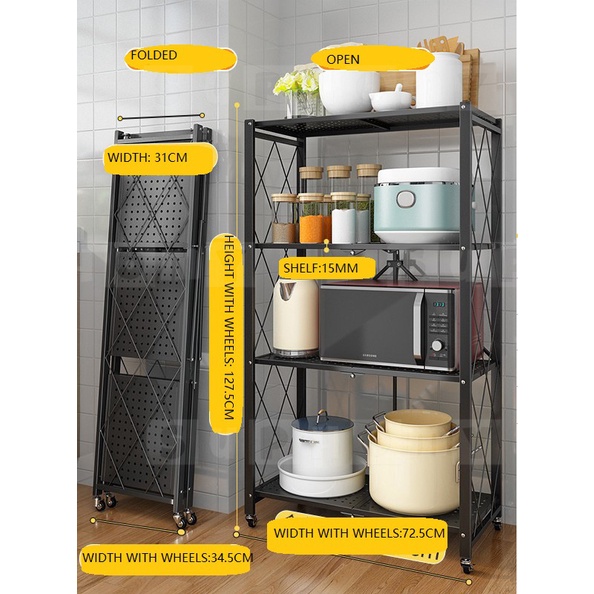 💖SG local stock💖Foldable rack Folding rack Storage Rack with Wheels ...