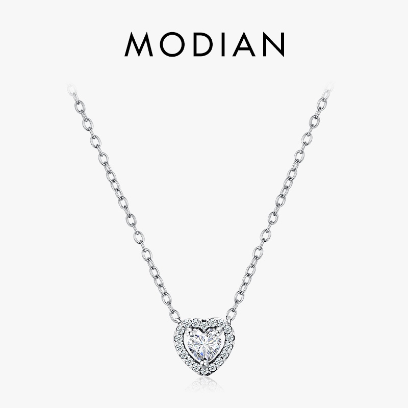 Modian Real 925 Sterling Silver Clear CZ Heart Pendant Necklace for ...