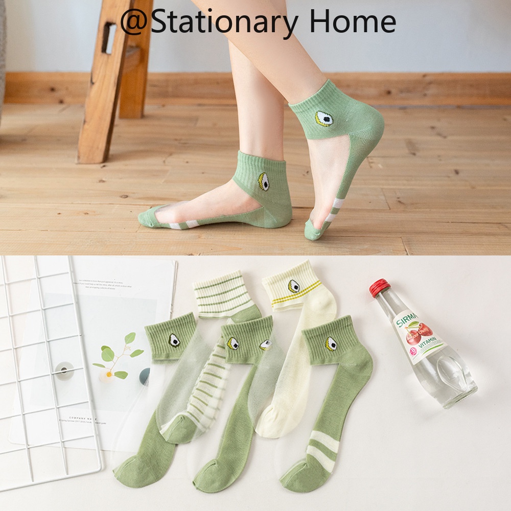 Translucent Avocado Cotton Socks Women Cute Fruit Socks Short Sock Boat ...