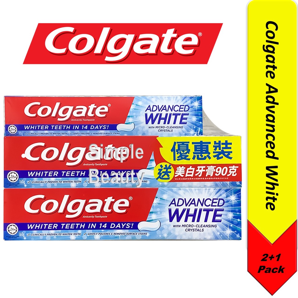 Colgate Advanced White Toothpaste (Value Pack), 2x160g + 90g | Shopee ...