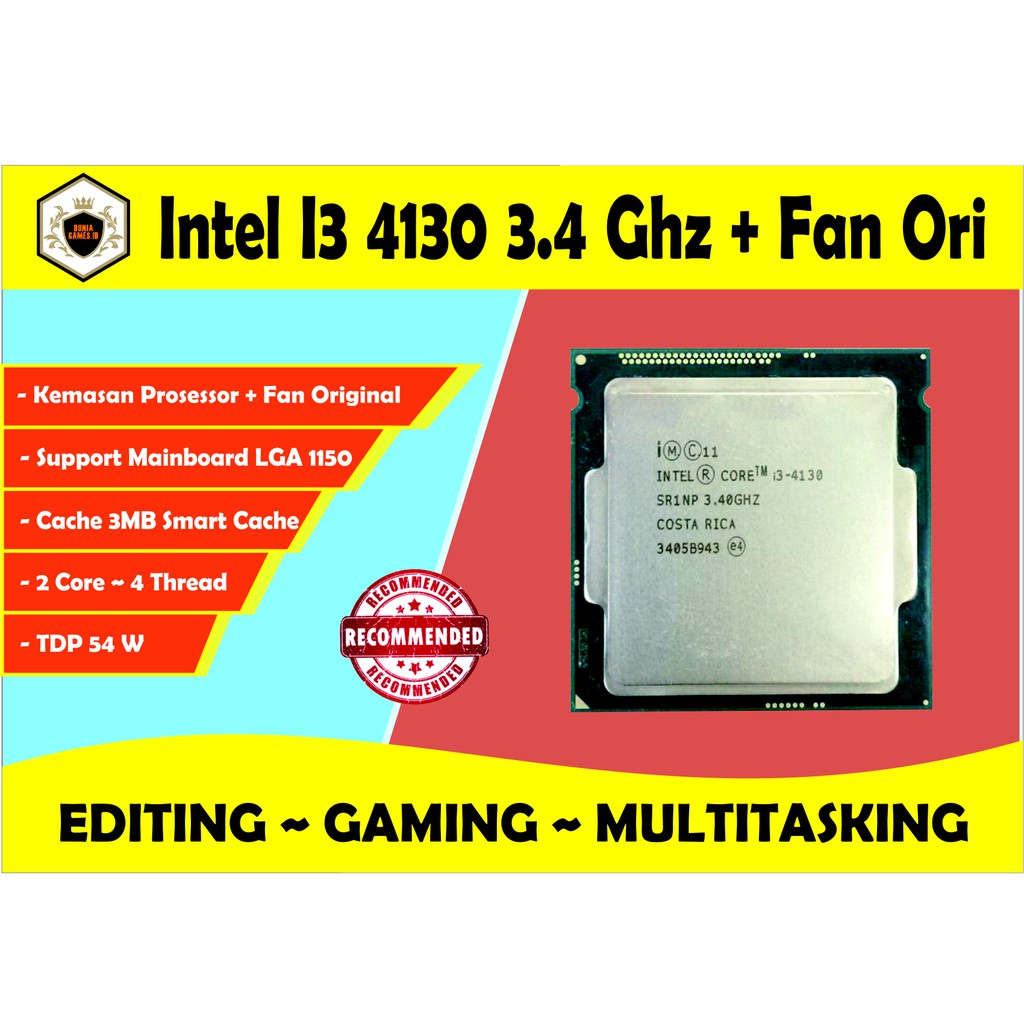 Processor Intel Core i3 4130-3.4 GHz - LGA 1150- DDR3 TRAY+FAN SOCKET ...