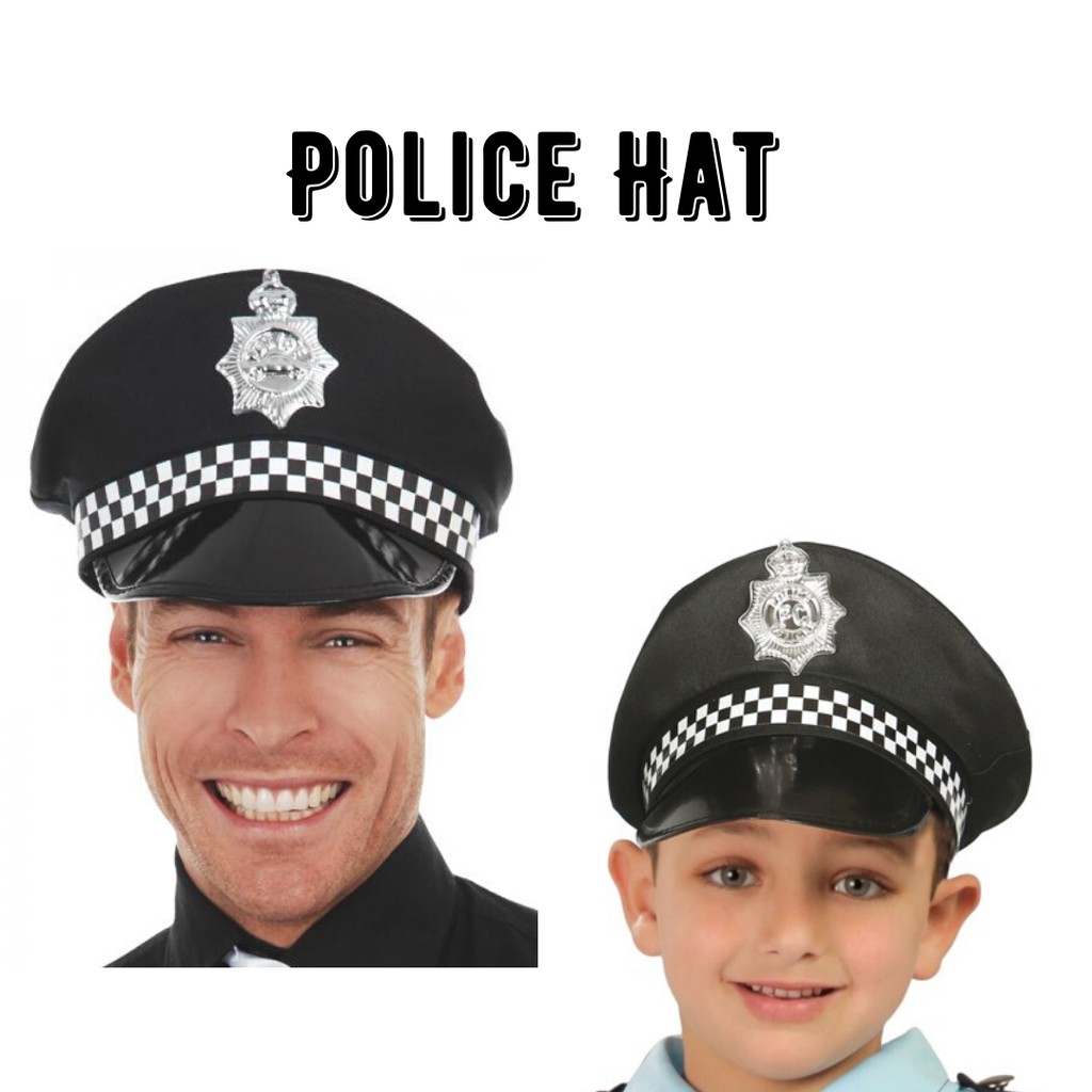 [SG Stock] Plastic Police Hat Black White Chekered Costume Prop ...