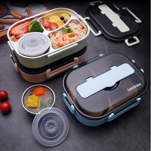 304 Stainless Steel Lunch Box 2 Slot 3 Slot Thermal Lunch Box Keep Warm ...