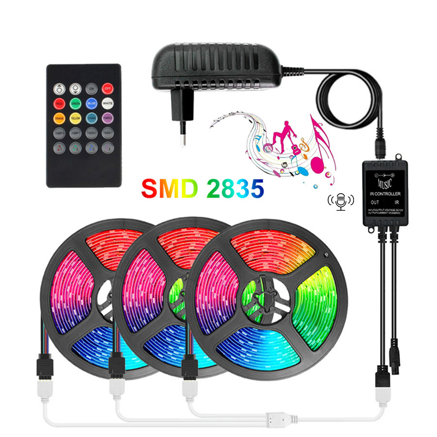 Music Sync LED Strip 5M 10M 15M SMD2835 12V Lampu LED Light Strip Sound ...