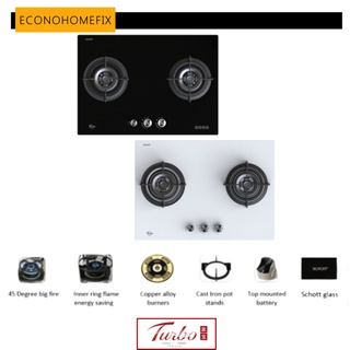 [ TURBO ] T702GV-BK (Black) & T702GV-OW (White) 70cm 2 Burner Built-in Glass Hob Turbo Incanto ...