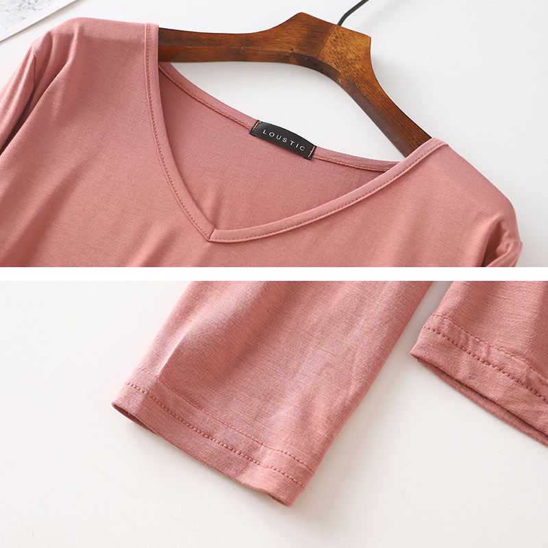 Women Tshirts Plain modal long Sleeves T shirts Loose V Neck Plus Size ...