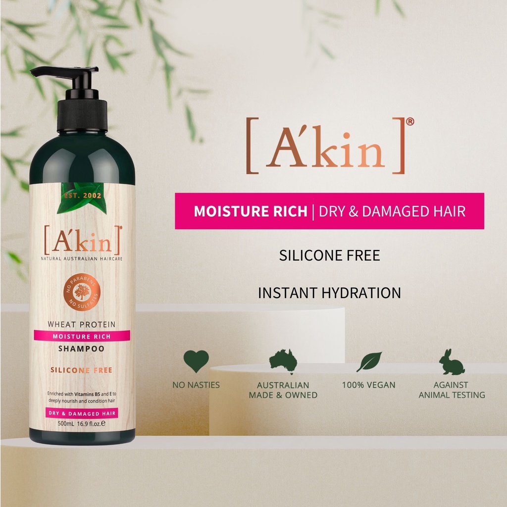 A'kin Silicon Free Moisture Rich Shampoo (Dry & Damaged Hair) - Wheat ...