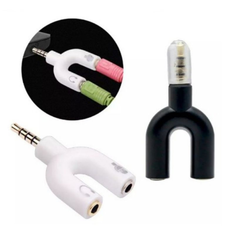 Audio Splitter U Shape 2in1 Jack 3.5mm to Dual Female Headset + Mic 2 ...