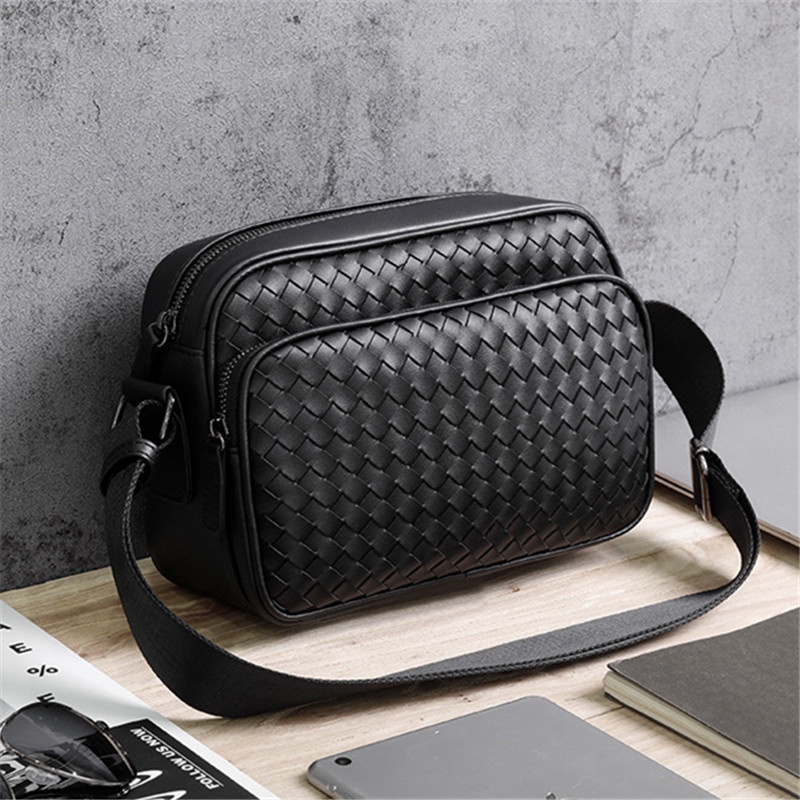 Woven Messenger Bag Men Double-Layer Waterproof Shoulder Minimalist ...