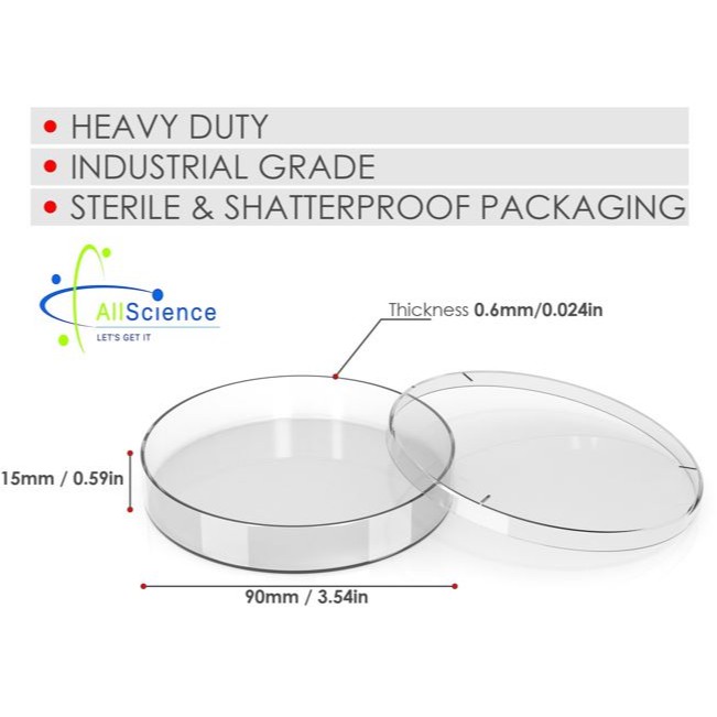 Petri Dish Set with Lids Plastic Sterile 90mm x 15mm - ( Pack of 20 ...