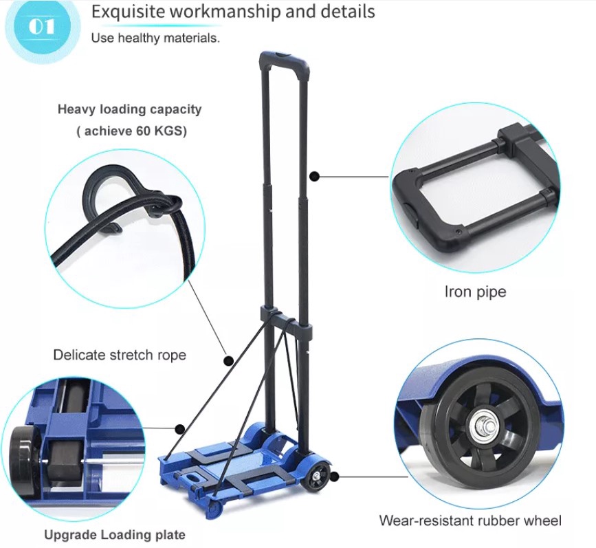 Foldable Shopping Trolley Supermarket Cart Wheels with 2 FREE ...