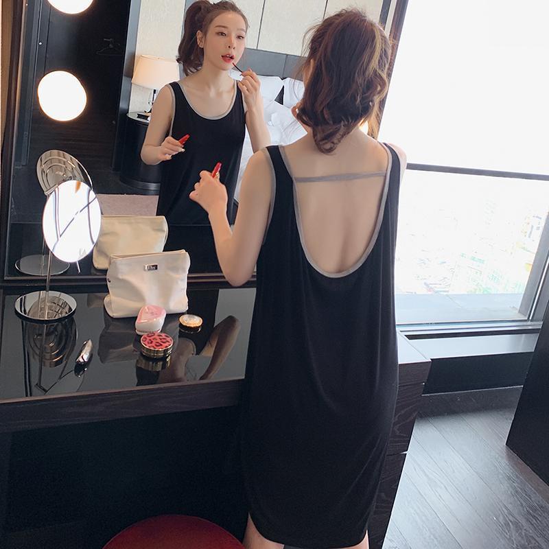 【40 150kg】 Women Backless Sexy Pajamas Sleeveless Night Dress Loose
