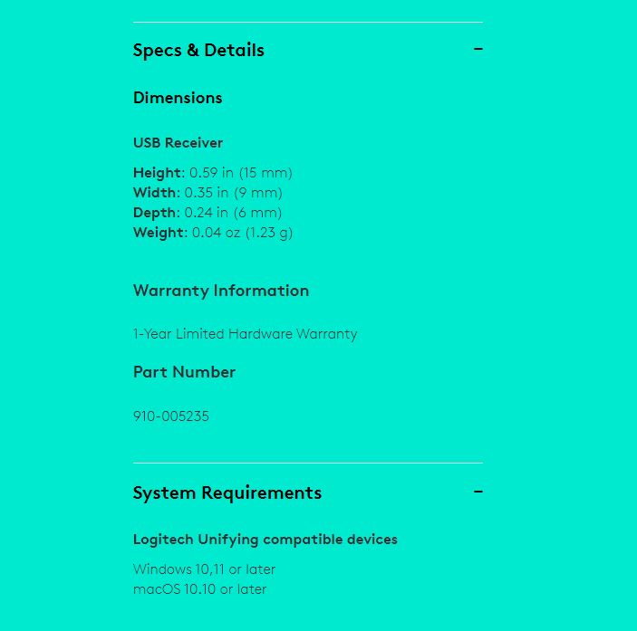 Logitech Pico USB Unifying Receiver 2.4 GHZ for Mouse and Keyboard 6 ...