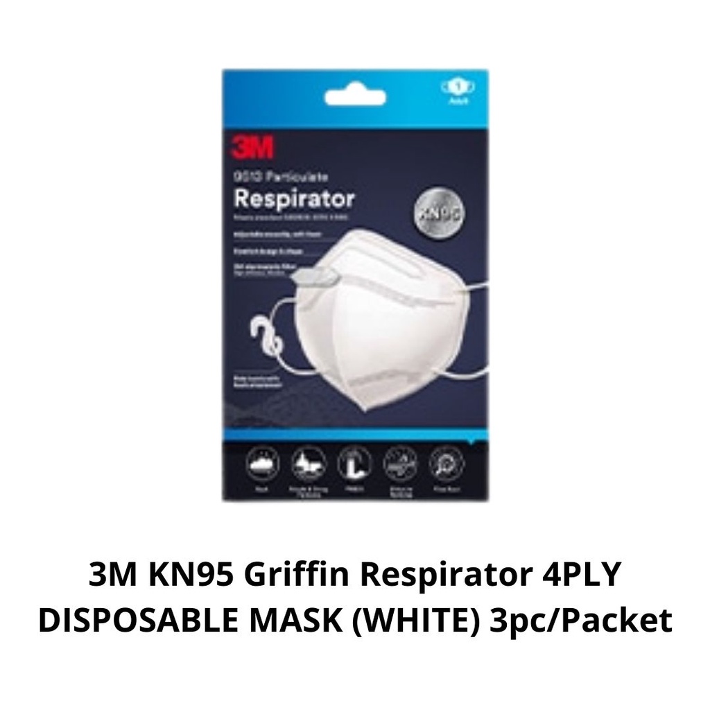 [SG] 3M KN95 Griffin Respirator 4PLY DISPOSABLE MASK (WHITE) (3PCS/PACK ...