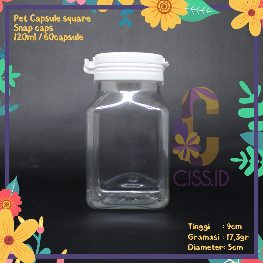 120ML SQUARE PET CAPSULE BOTTLE CONTAINS 60 CLEAR CAPSULES SNAP LID ...
