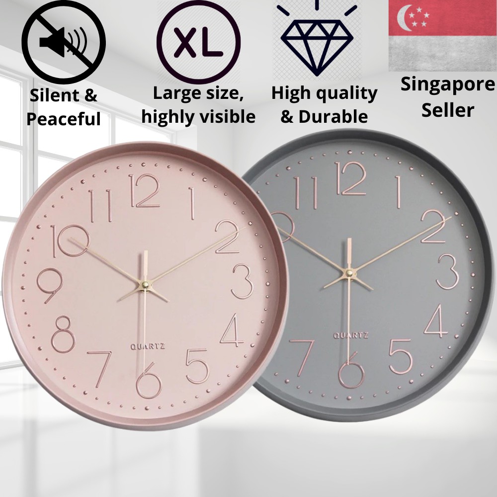 LUNA HOME | Aesthetic Wall Clock Pink Gray Design 12 Inch Decoration ...