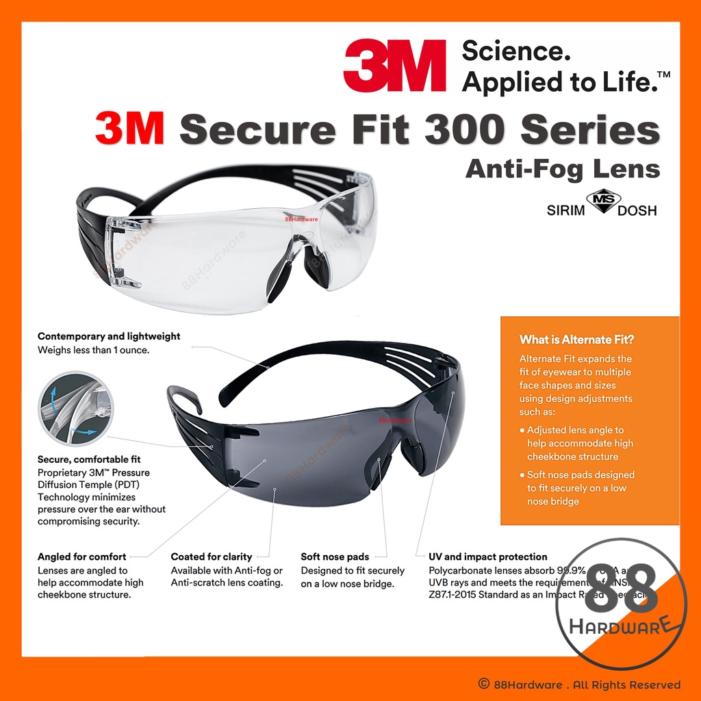 3M SecureFit safety glasses/safety glass/safety glasses for work/cermin ...